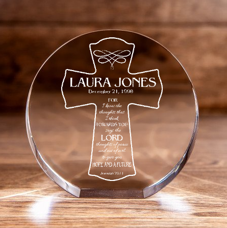 Personalized 3D Laser-Engraved Circle Crystal with Name & Bible Verse ...